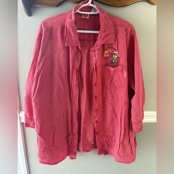 Warner Bros. | Tops | Warner Bros Red Checkered Looney Tunes Shirt ...